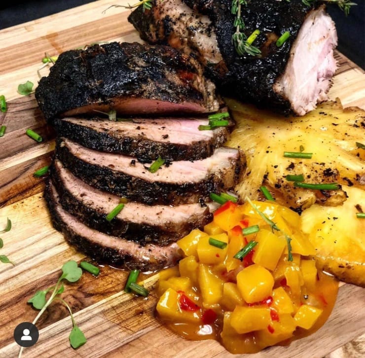 Rosemary & Bacon Wrapped Wild Boar Loin with Roasted Apples & Potatoes ...